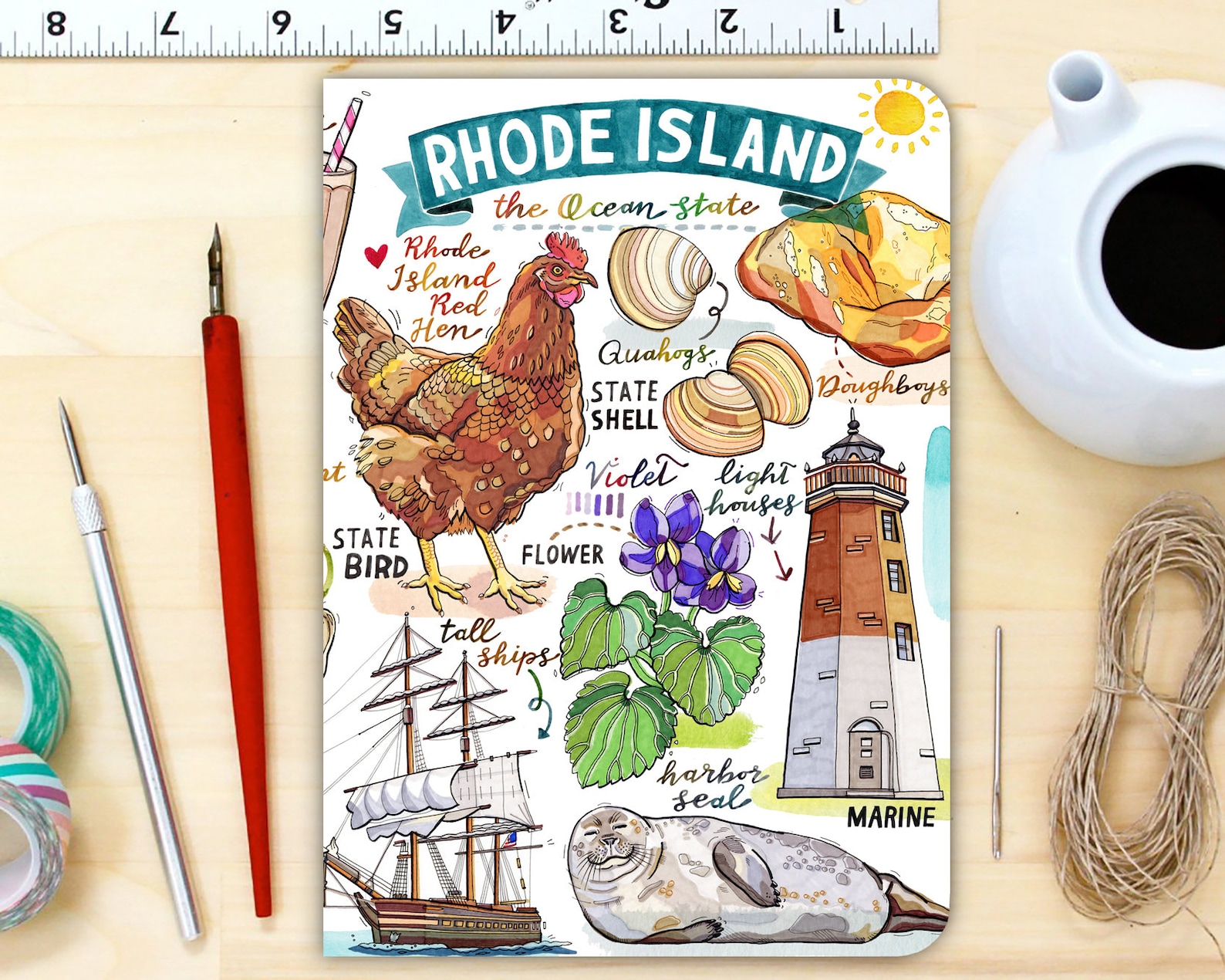 Rhode Island Notebook Illustration Stationery. - Etsy