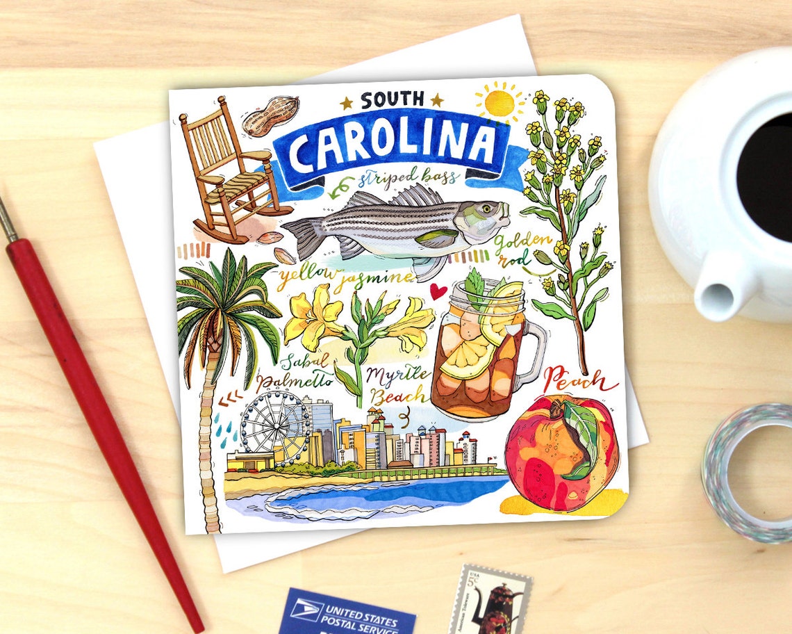 South Carolina Card. Single or Pack of 4. - Etsy