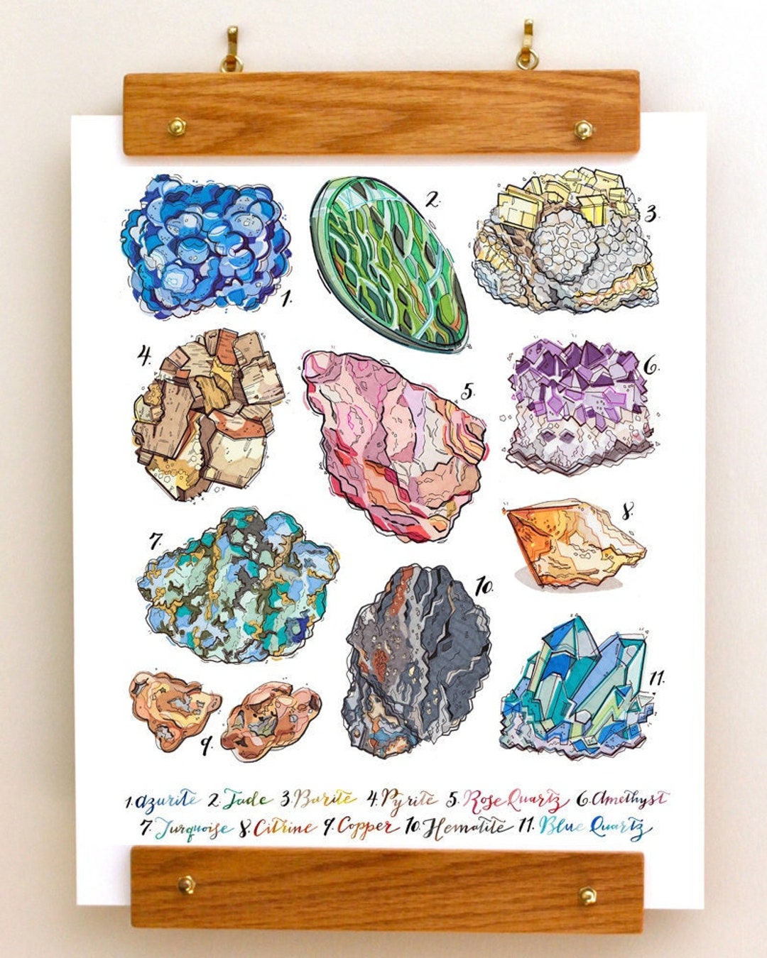 Gemstones Print. Crystals Illustration. Quartz. Amethyst. Turquoise ...
