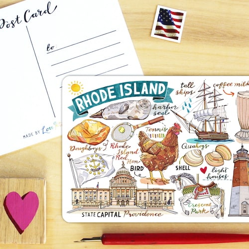 Rhode Island State Postcard. | Etsy