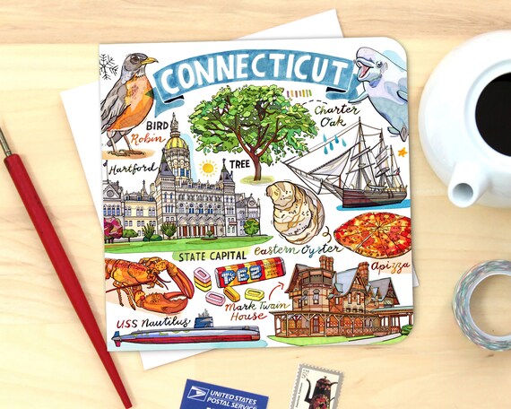 Connecticut Card. Single or Pack of 4. - Etsy