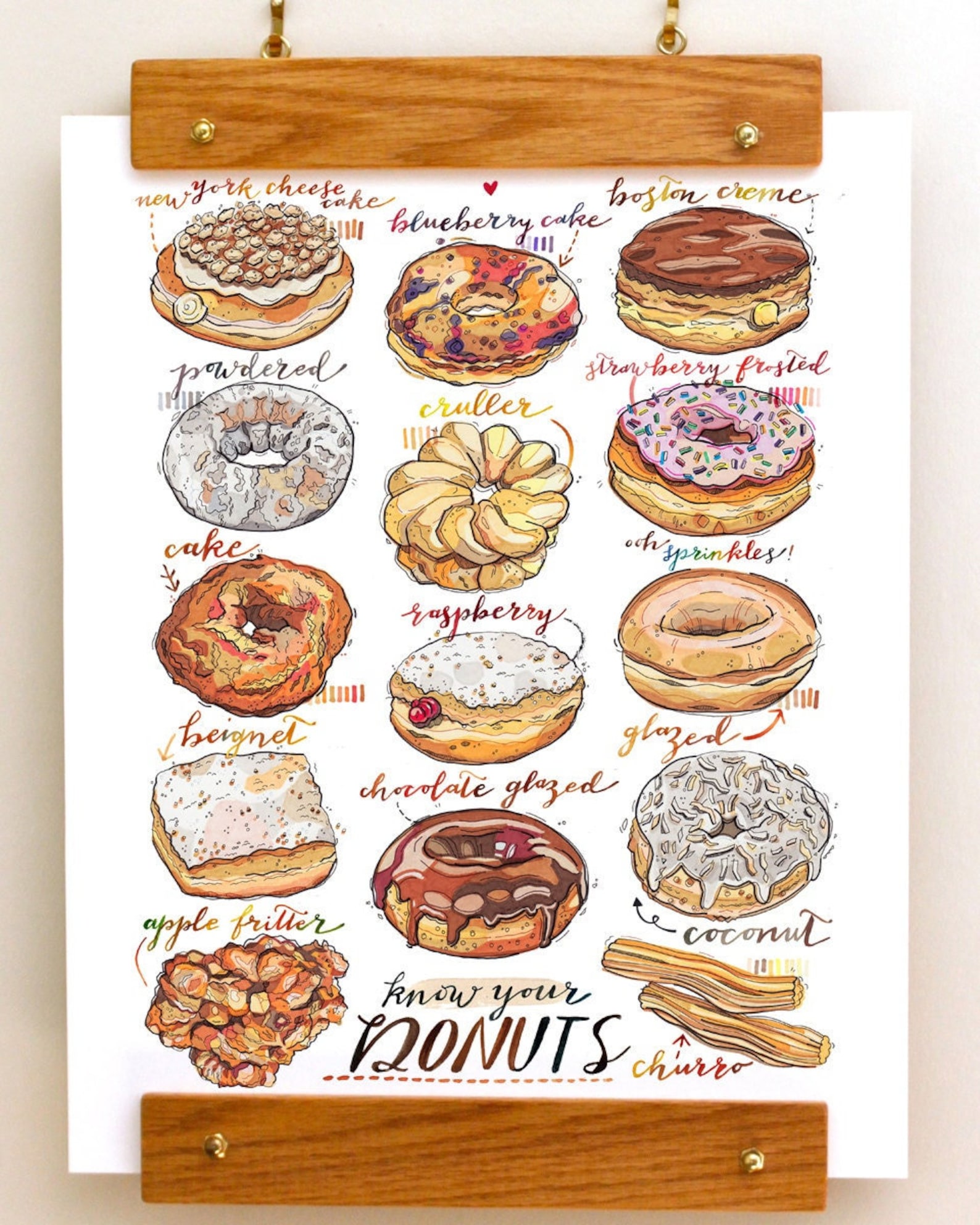 Donuts Print. Doughnuts. Illustration. Kitchen Decor. Food Art. Sweets ...