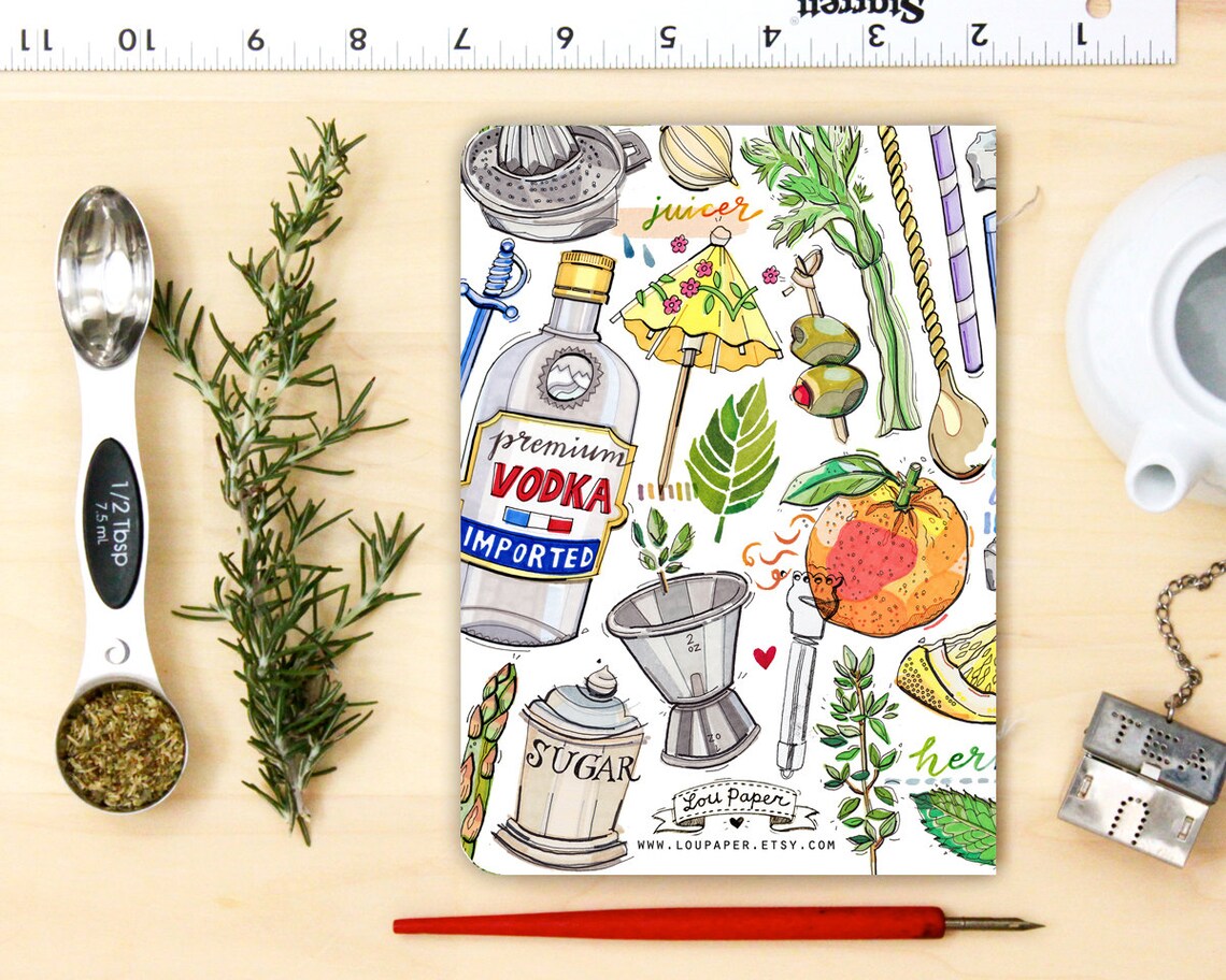 Cocktails Notebook Illustration Stationery Cocktail - Etsy