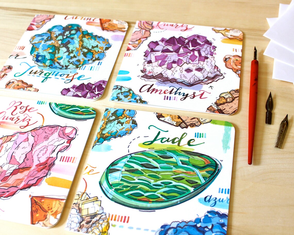Gemstone Notecards. Crystals Writing Set. Positive Thoughts. - Etsy