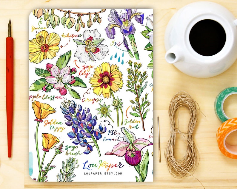 Flowers of North America notebook. | Etsy