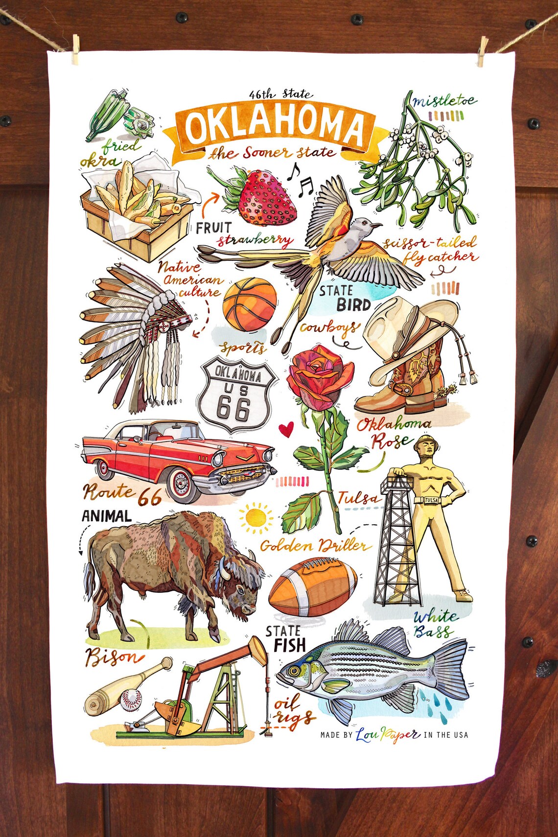 Oklahoma Tea Towel. State Art. Illustration. Kitchen Decor. - Etsy