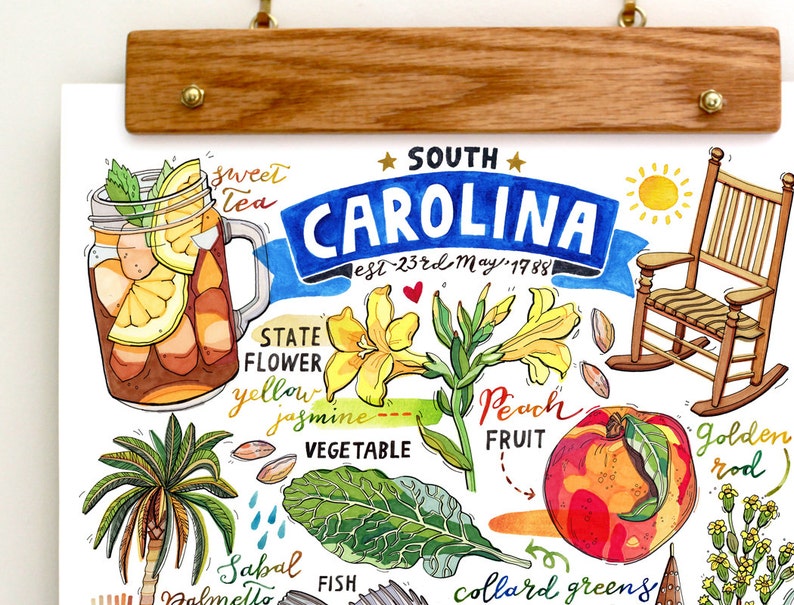 South Carolina Print State symbols Illustration The | Etsy