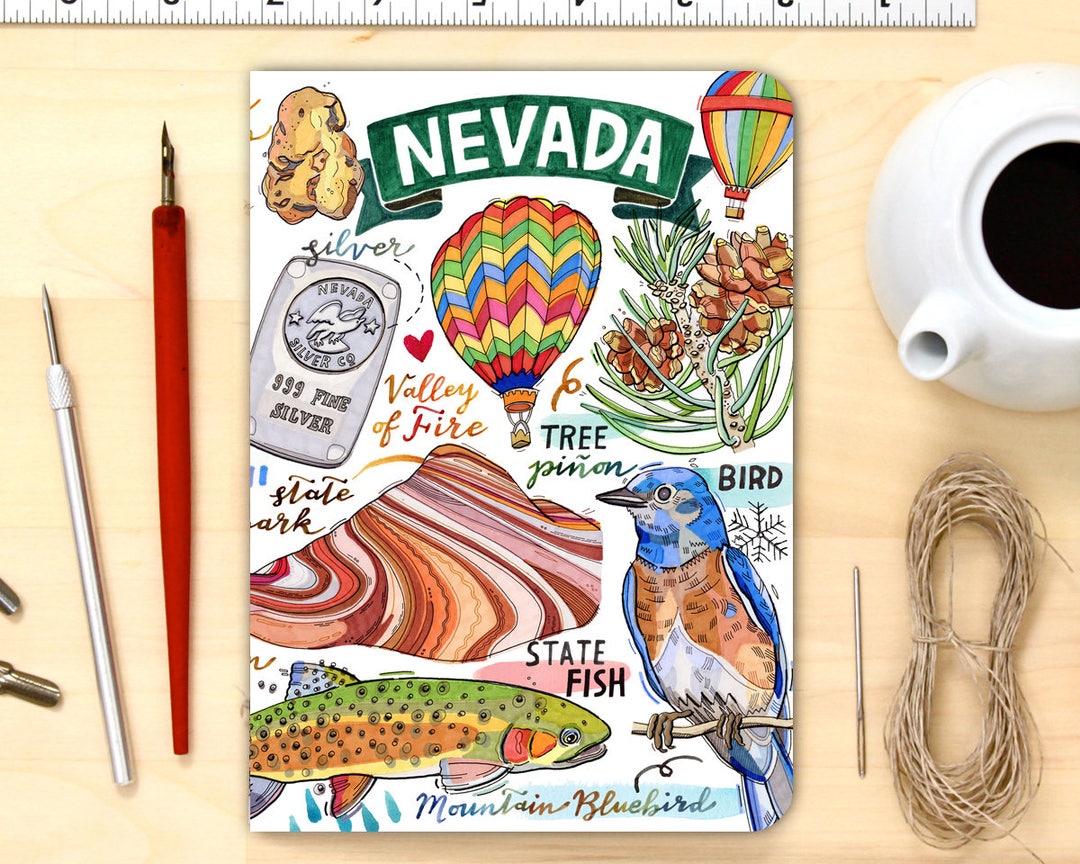Nevada Notebook, Blank Journal, Illustration, State Symbols, Stationery ...