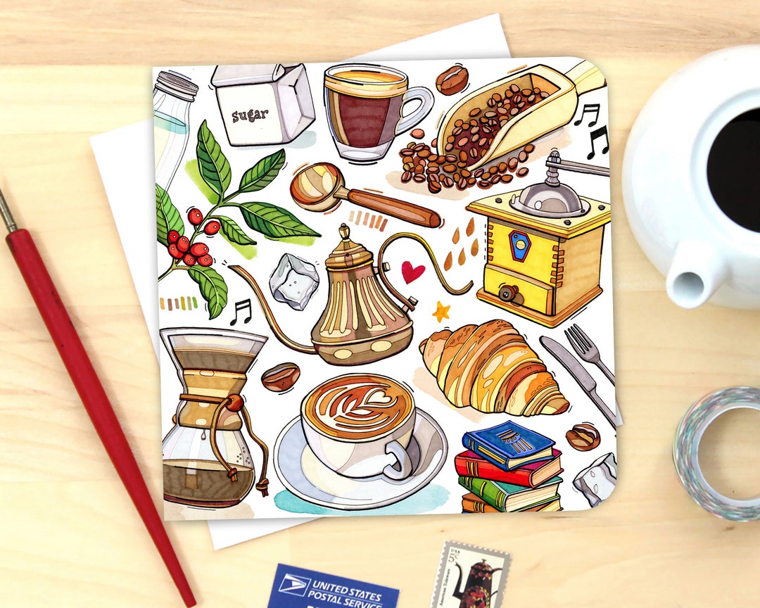 Coffee Notecard. Single or Pack of 4. - Etsy