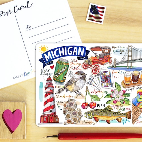 Michigan State Postcard. - Etsy