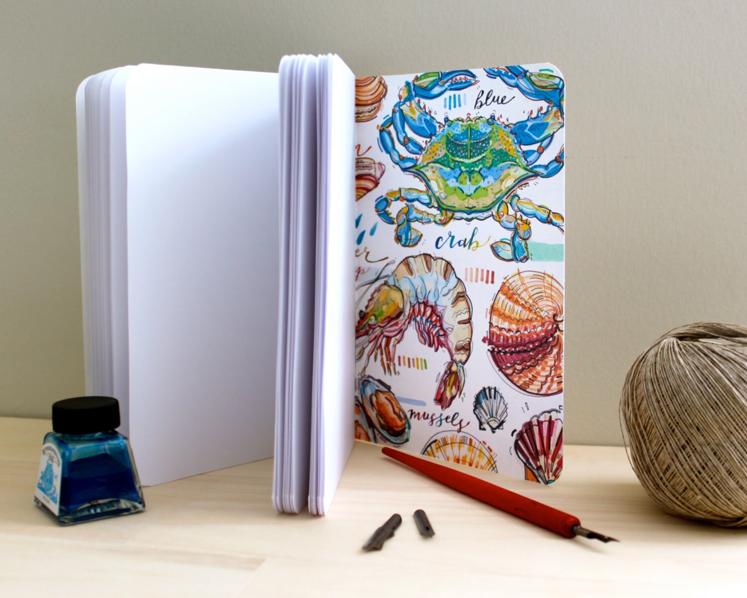Shellfish Notebook, Seafood Illustration, Blank, Ocean, Beach ...