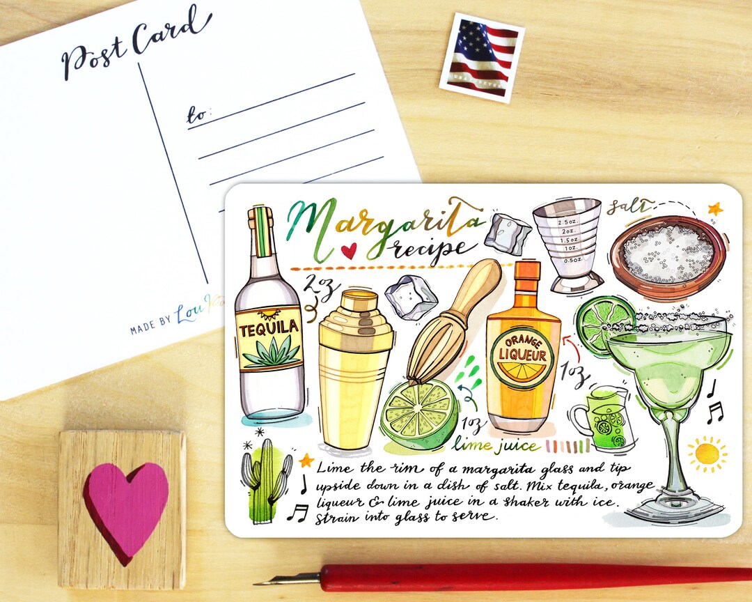 Margarita Postcard. Classic Cocktails. - Etsy