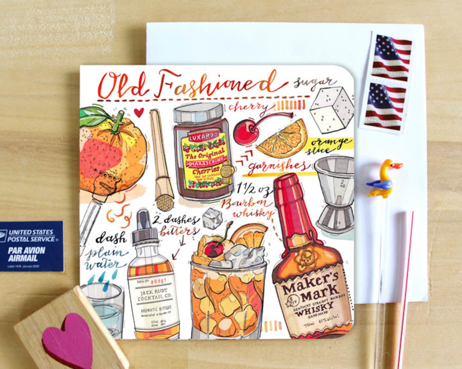 Old Fashioned Cocktail Notecard. Recipe Card. - Etsy