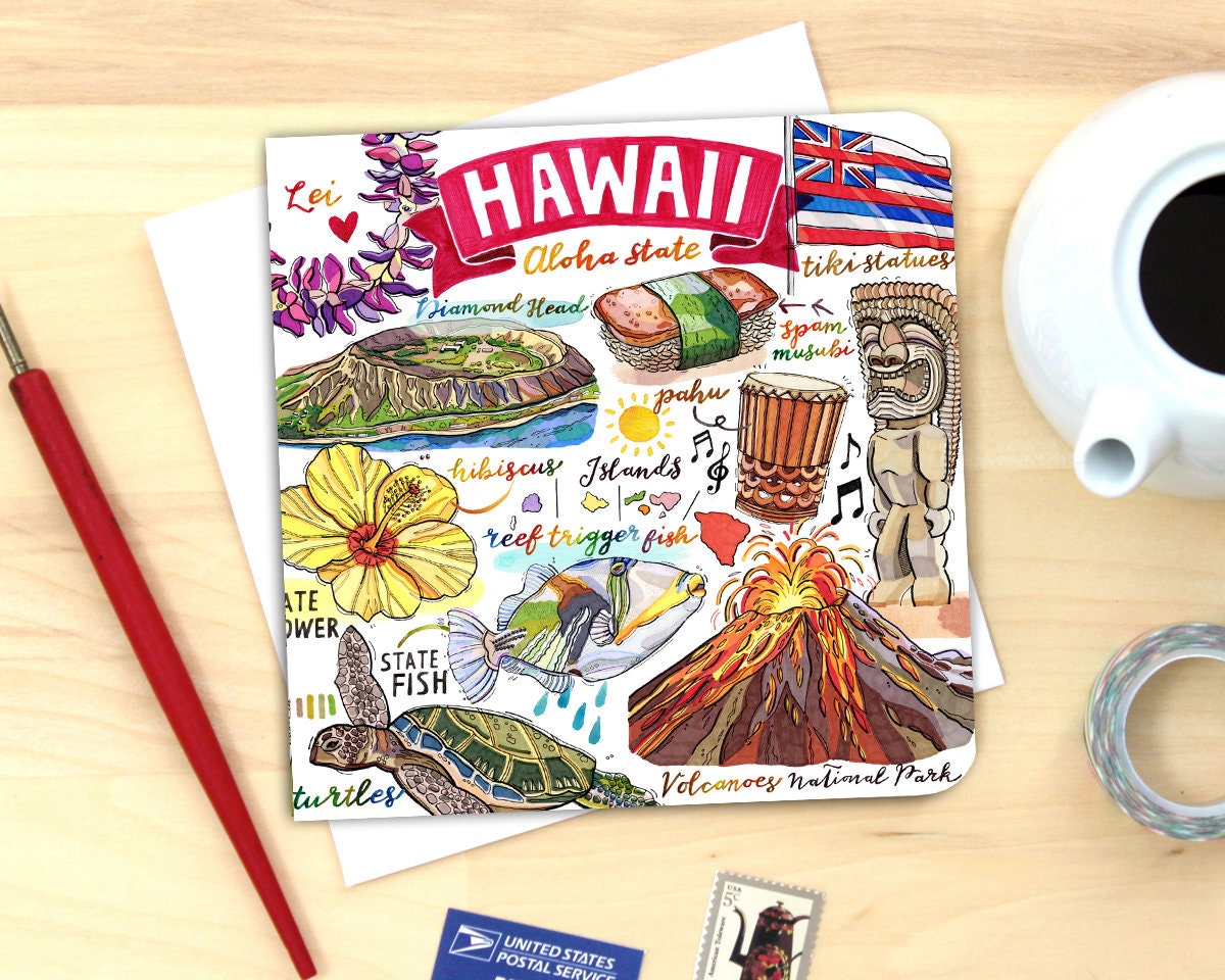 Hawaii Notecard. Single or Set of 4. - Etsy UK