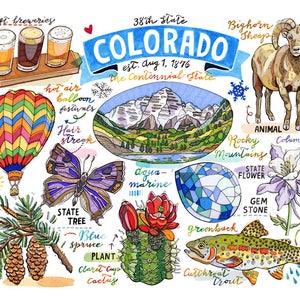 Colorado Print, State Symbols, Rocky Mountains, the Centennial State ...