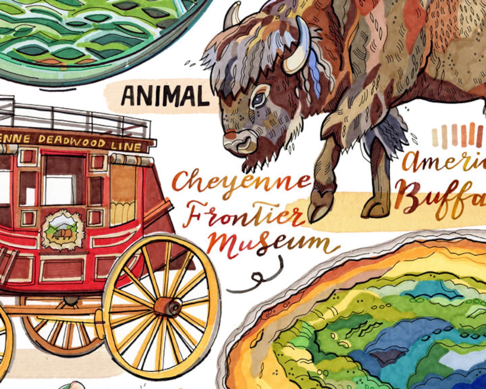 Wyoming State Print Illustration State Symbols the Cowboy - Etsy