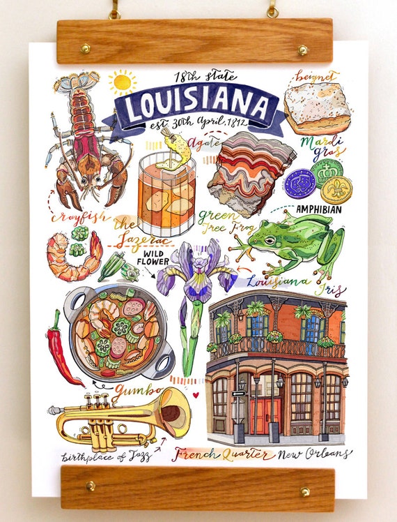 Impression de la Louisiane symboles Illustration | Etsy