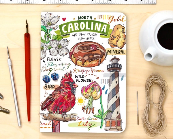 North Carolina State Symbols Illustration Print - Etsy