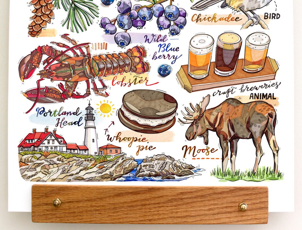 Maine State Print. Illustration. the Pine Tree State. - Etsy