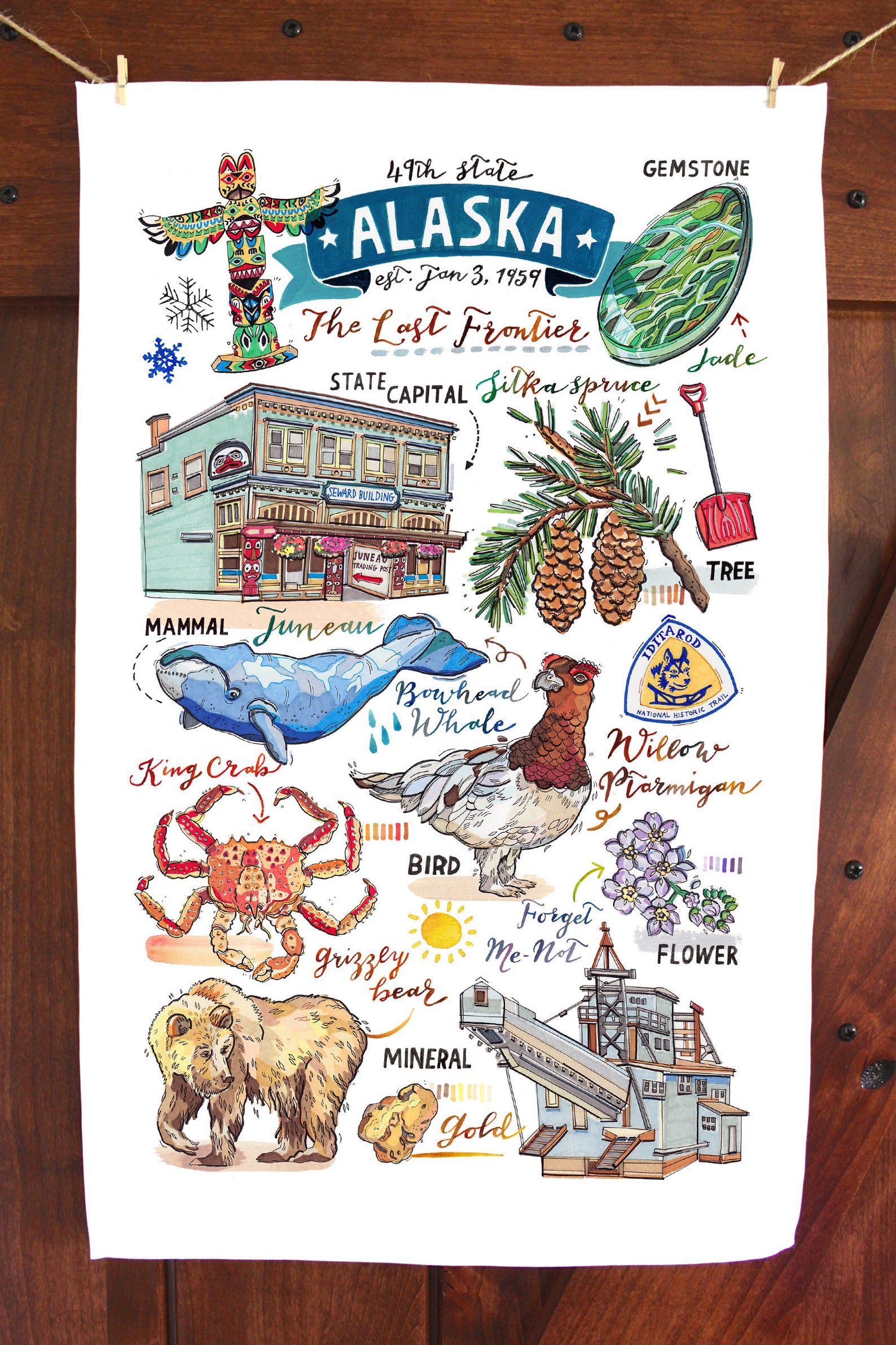 Alaska Tea Towel. Kitchen Decor. Handmade. State Art. Illustration. - Etsy