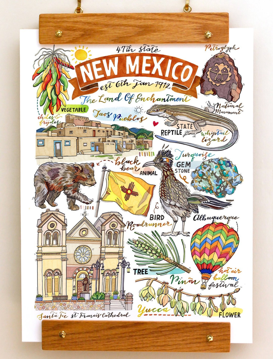 New Mexico State Print. Illustration. State Symbols. Home Decor. Land ...
