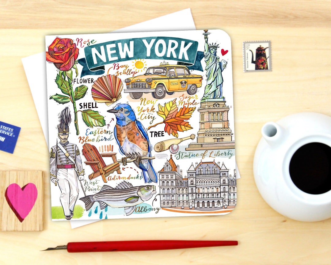 New York State Notecard. Single or Set of 4. - Etsy