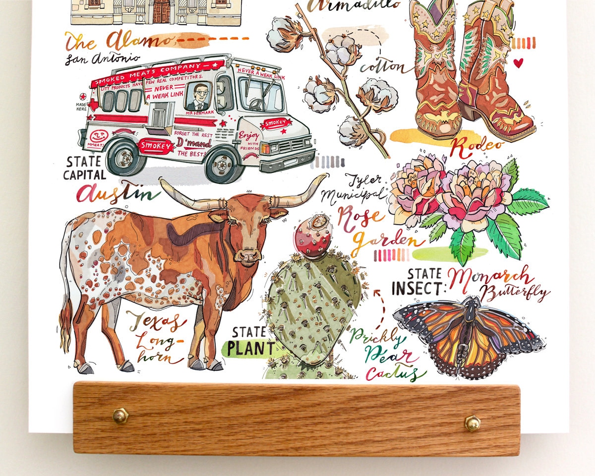 Texas Print Illustration State Symbols the Lone Star State - Etsy