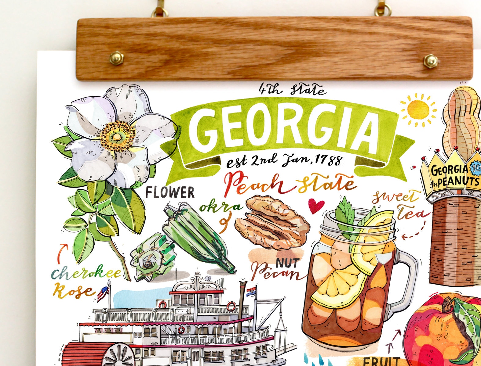 Georgia State Print. Illustration. the Peach State. | Etsy