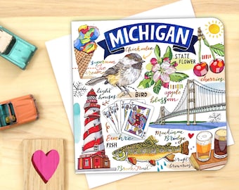 Watercolor Vintage Michigan Map Card Single Card Set of 4 - Etsy