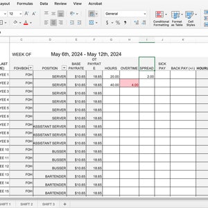 Restaurant/cafe Payroll Timesheet Excel & Google Sheets | 2024 Digital ...