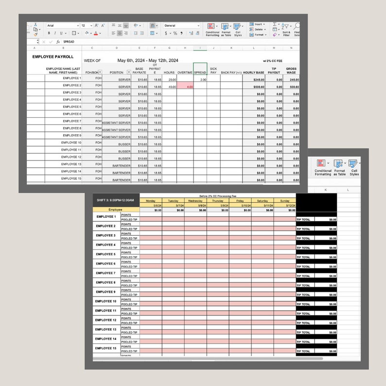 Restaurant/cafe Payroll Timesheet Excel & Google Sheets | 2024 Digital ...