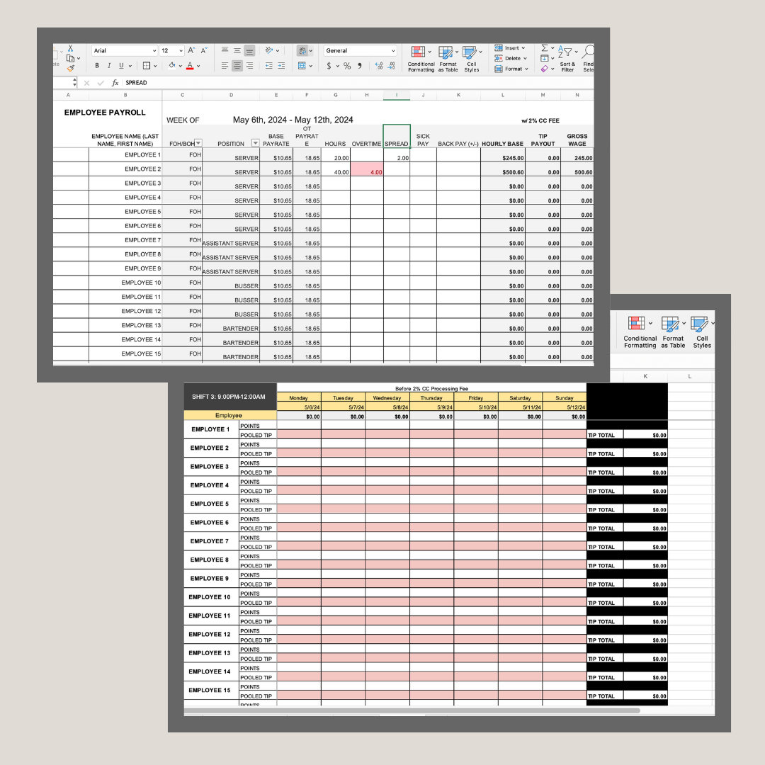 Restaurant/cafe Payroll Timesheet Excel & Google Sheets | 2024 Digital ...
