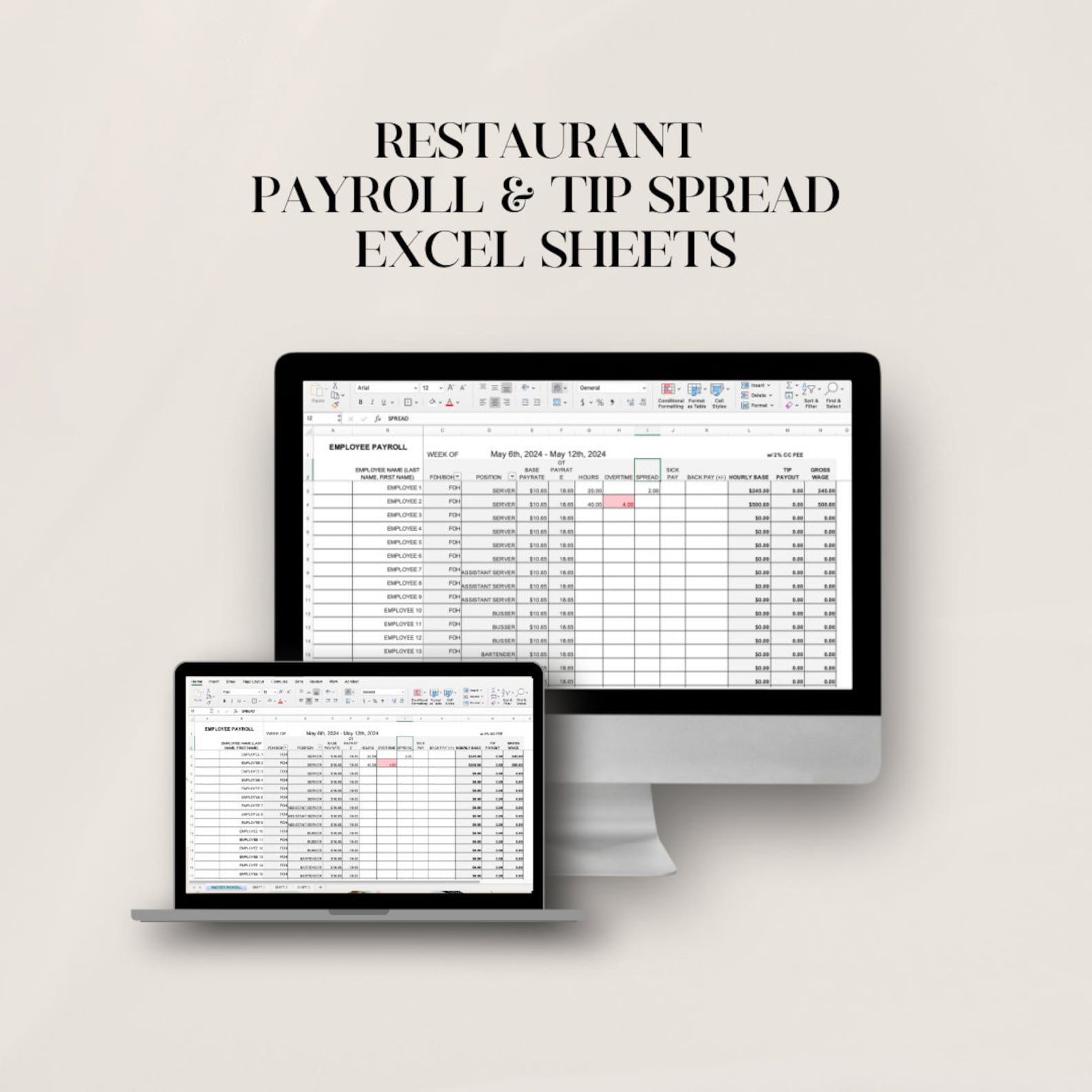 Restaurant/cafe Payroll Timesheet Excel & Google Sheets | 2024 Digital ...