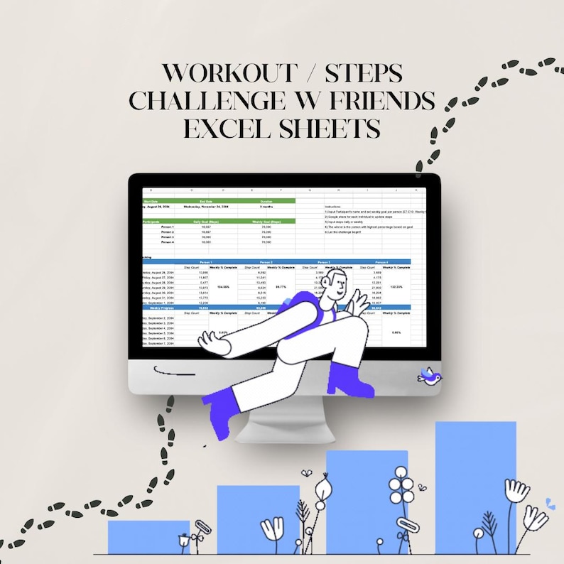 Workout/steps Challenge W/ Friends | Daily Weekly Excel & Google Sheets ...