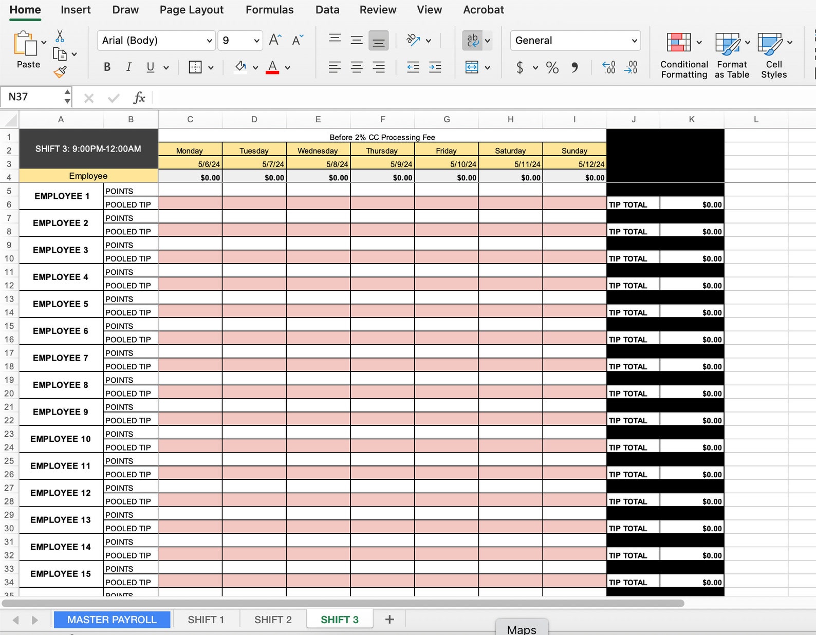 Restaurant/cafe Payroll Timesheet Excel & Google Sheets | 2024 Digital ...
