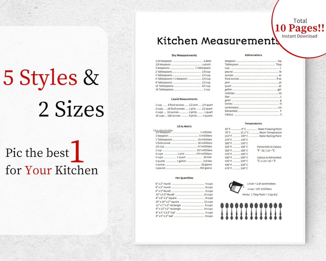 Kitchen Printables Kitchen Measurements Printable Printables Wall Art ...