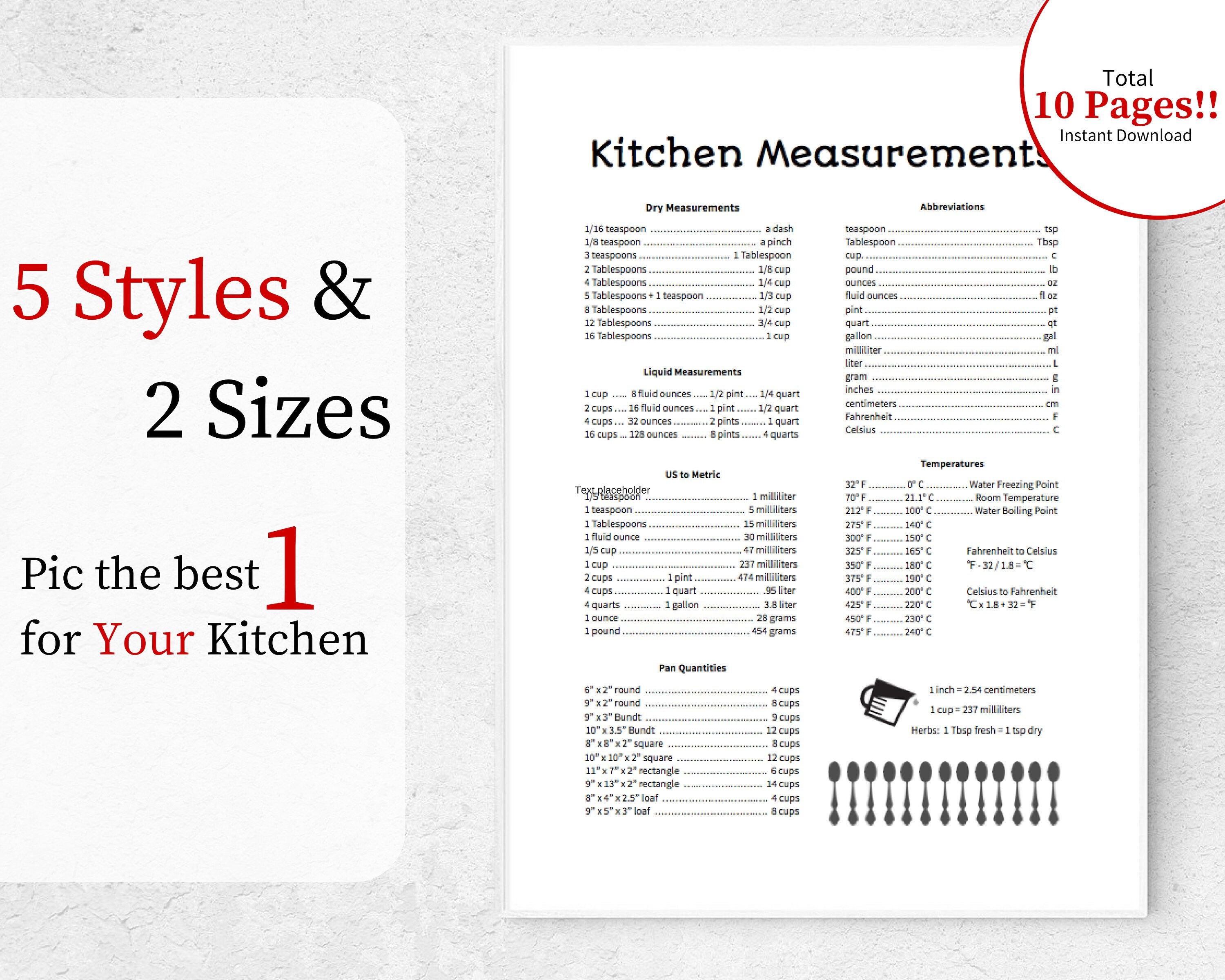 Kitchen Printables Kitchen Measurements Printable Printables Wall Art ...