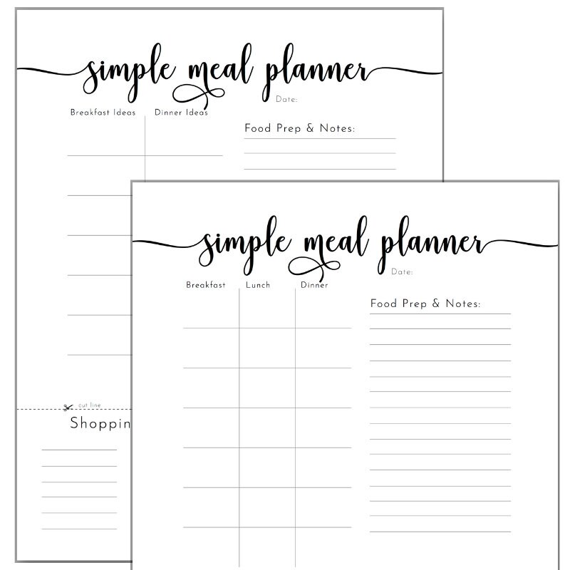Simple Meal Planner Printable Weekly Meal Plan Shopping List - Etsy