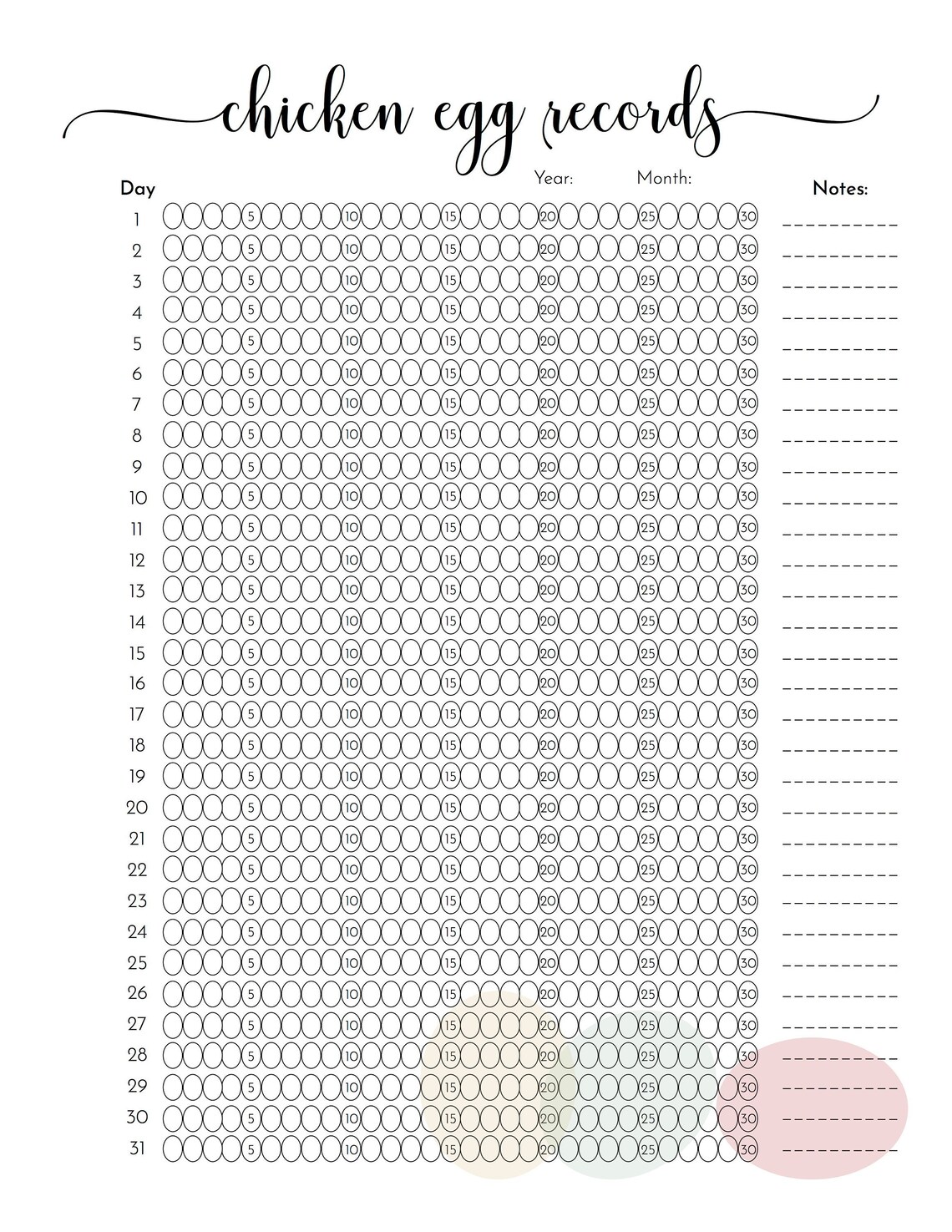 Egg Records Chicken Egg Count Record Keeper Chicken Egg - Etsy