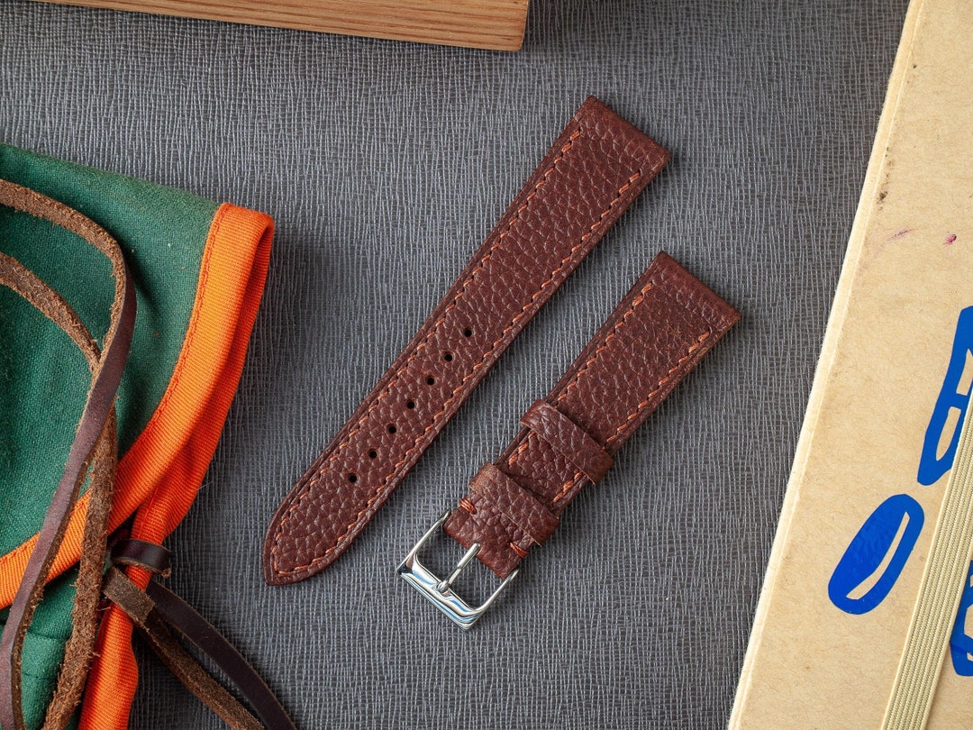 Brown Burgundy Pebbled Calfskin Leather Watch Strap 18mm, 19mm, 20mm ...