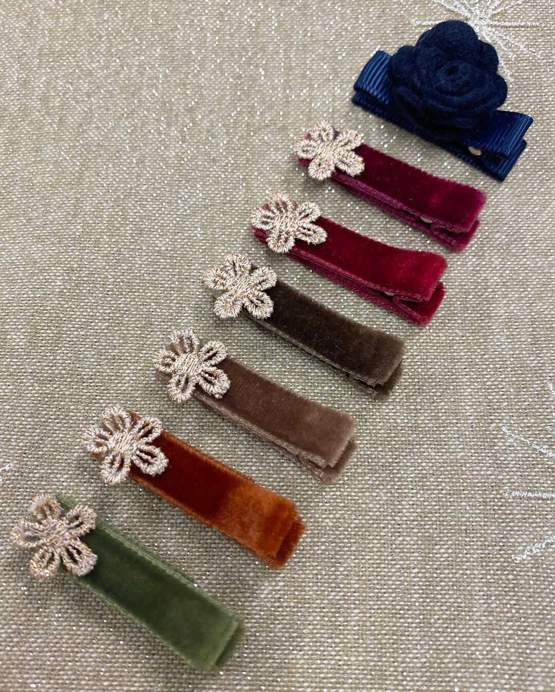 Set of Seven Velvet Mini Alligator Clips Fully Lined - Etsy