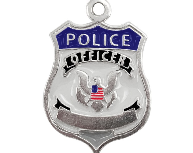 Police Officer Badge Charm for Necklace or Bracelets, Solid Sterling ...
