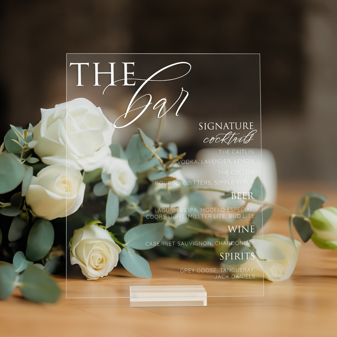 Signature Drinks Bar Menu on Acrylic Acrylic Menu Sign Acrylic Wedding ...