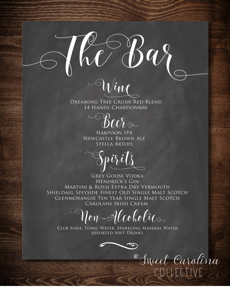 Chalkboard Printable Wedding Bar Menu Digital Prints DIY Etsy
