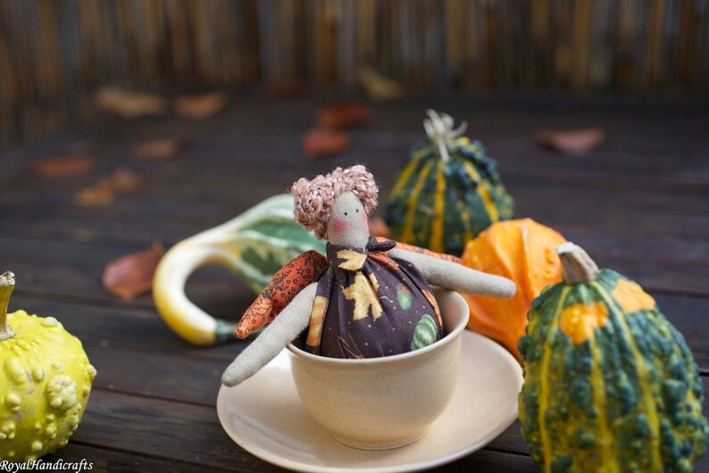 Tilda Doll Halloween Scary Angel Tea Cup Brown Leaf Fall Autum - Etsy