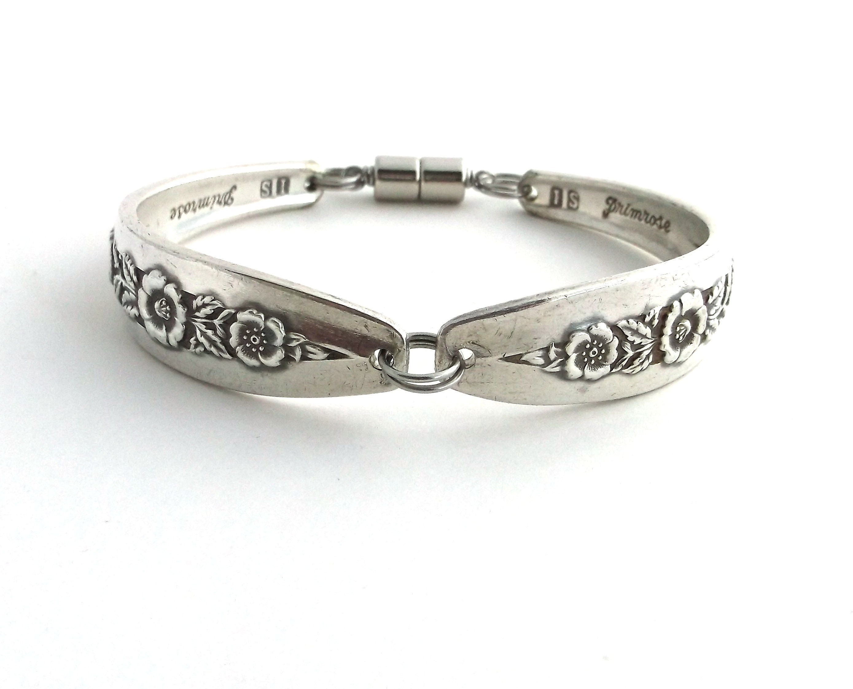 Spoon Bracelet Primrose 1952 February Birth Flower Birthday Gift Handmade Vintage Silverware Jewelry Silver Upcycled Flatware