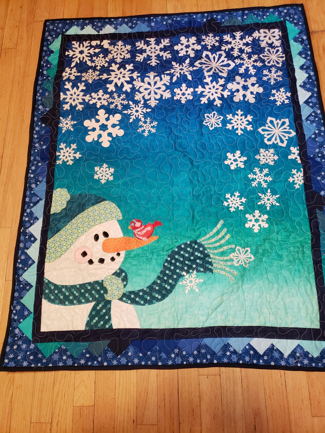 Snowman Quilt Applique and Pieced Ombre Winter Quilt Snowman - Etsy