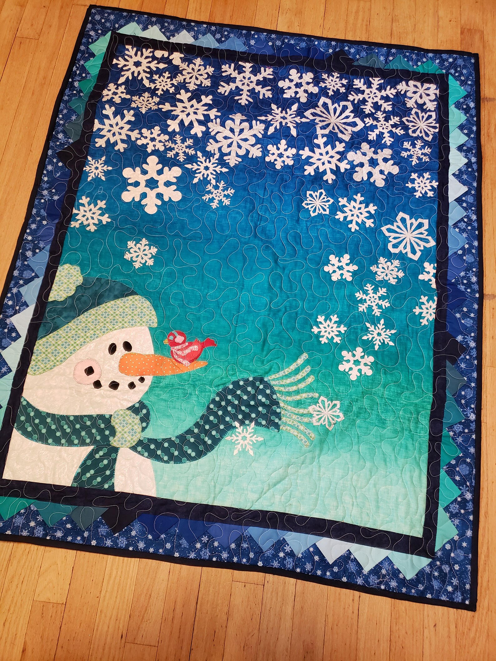 Snowman Quilt Applique and Pieced Ombre Winter Quilt Snowman | Etsy