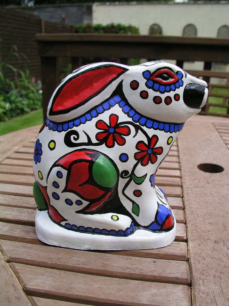 Mexican Sugar Skull Rabbit White Upcycled. | Etsy