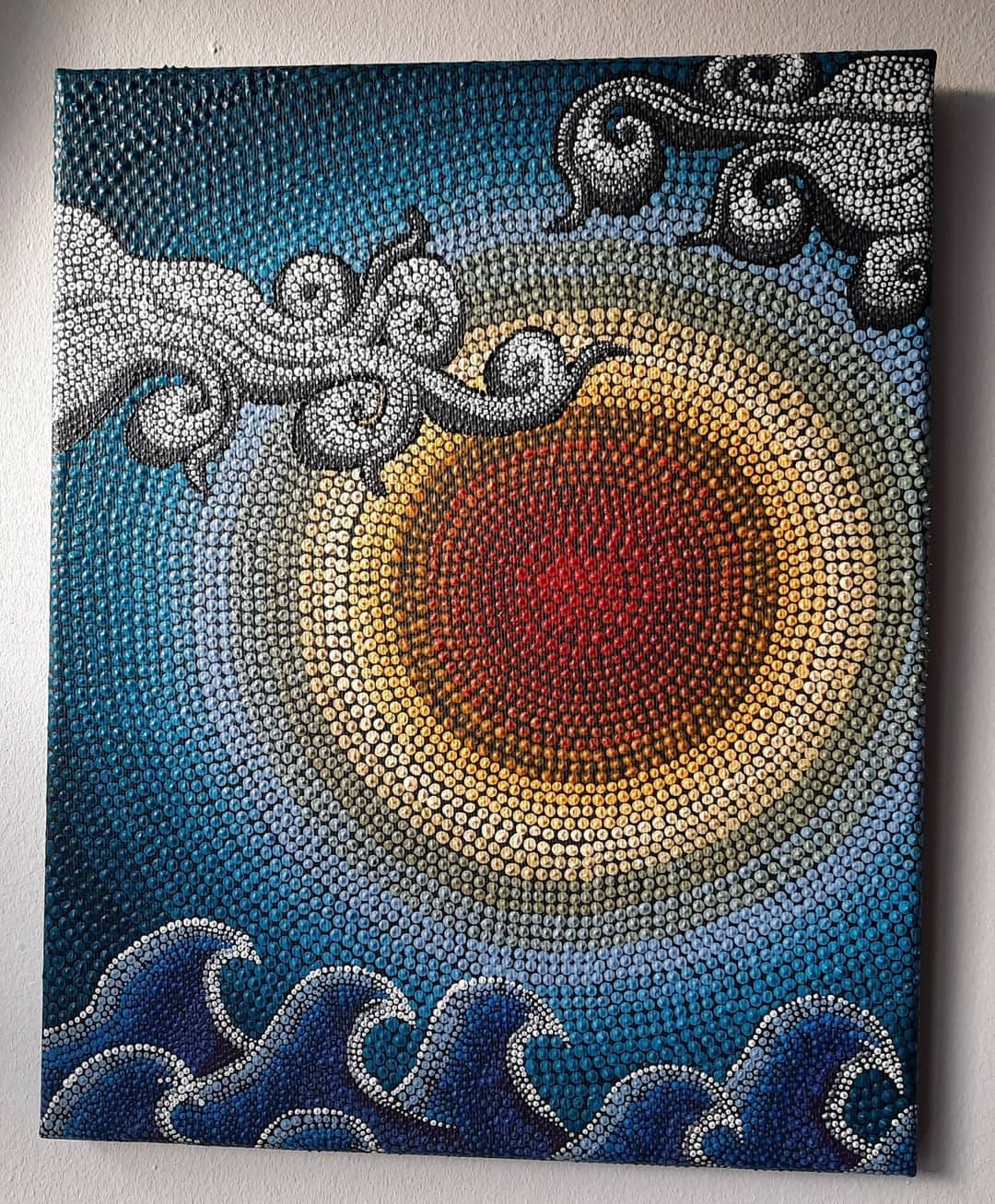 Dotwork Painting of a Sunny Day on Canvas and Sea - Etsy